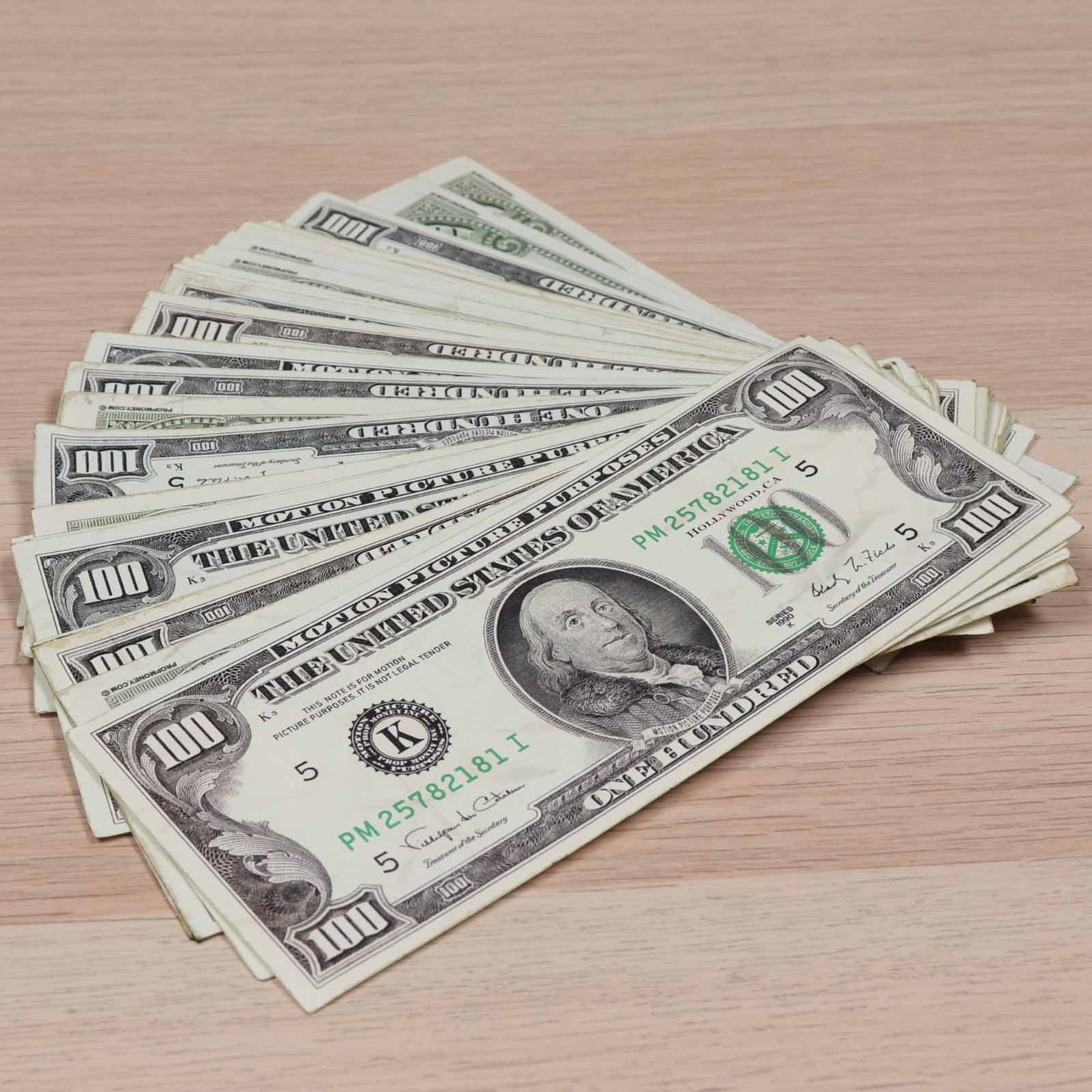 $100 RealAged™ Full Print 1990 Series Bills - Prop Money