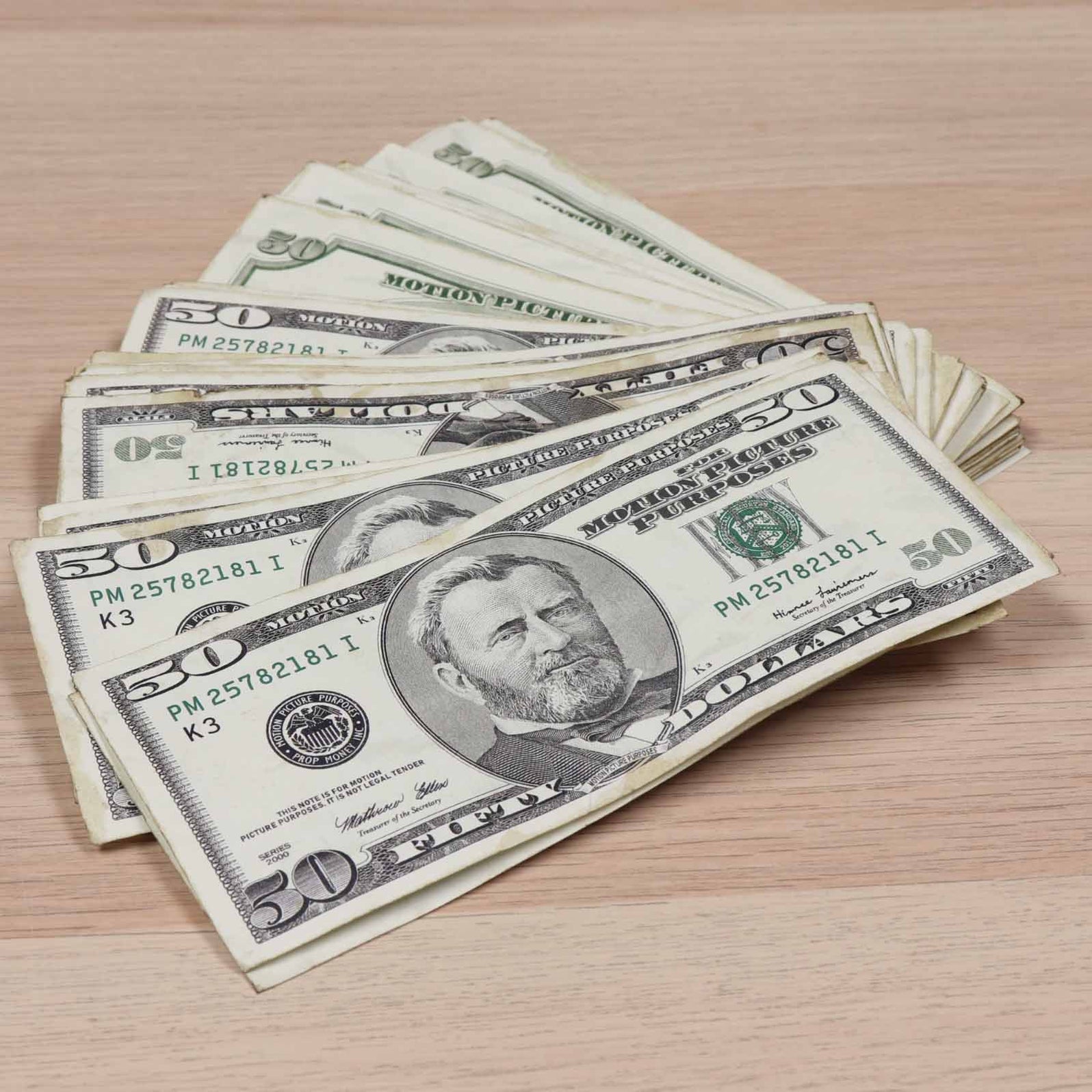$50 RealAged™ Full Print 2000 Series Bills - Prop Money