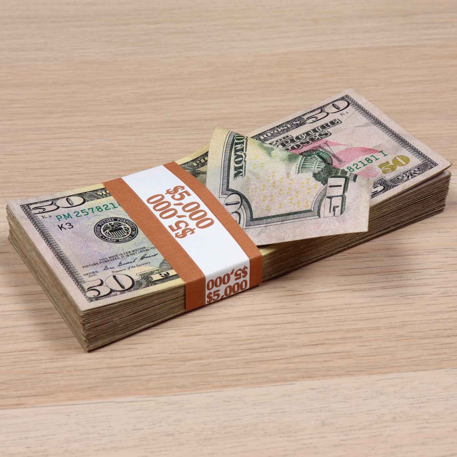 $5,000 RealAged™ Full Print New Series Stack - Prop Money