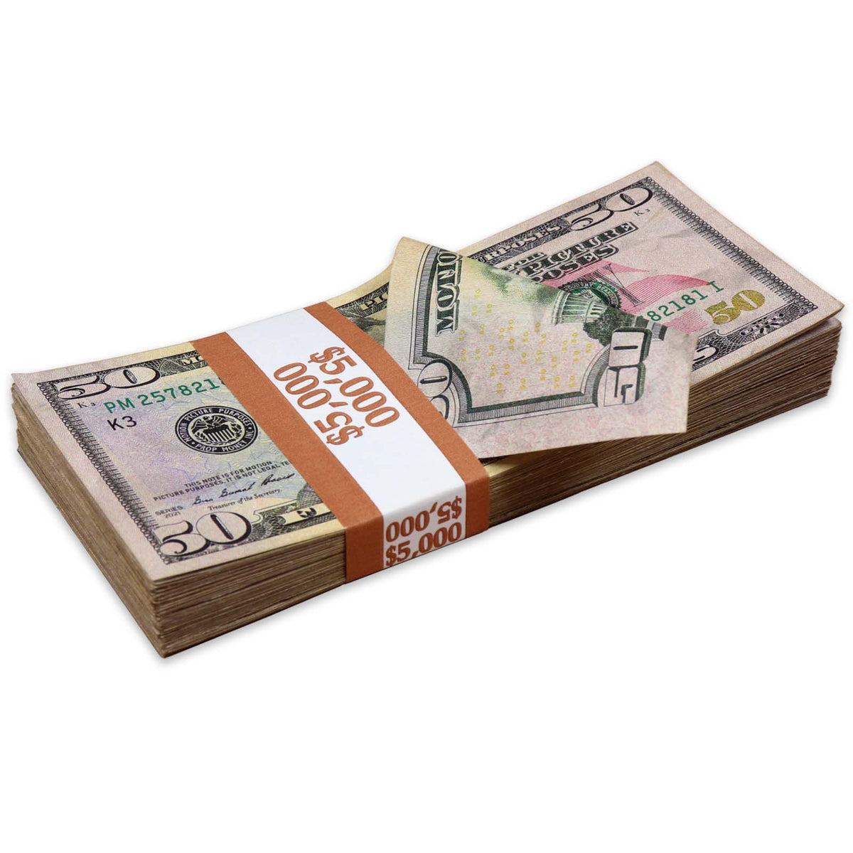 $5,000 RealAged™ Full Print New Series Stack - Prop Money