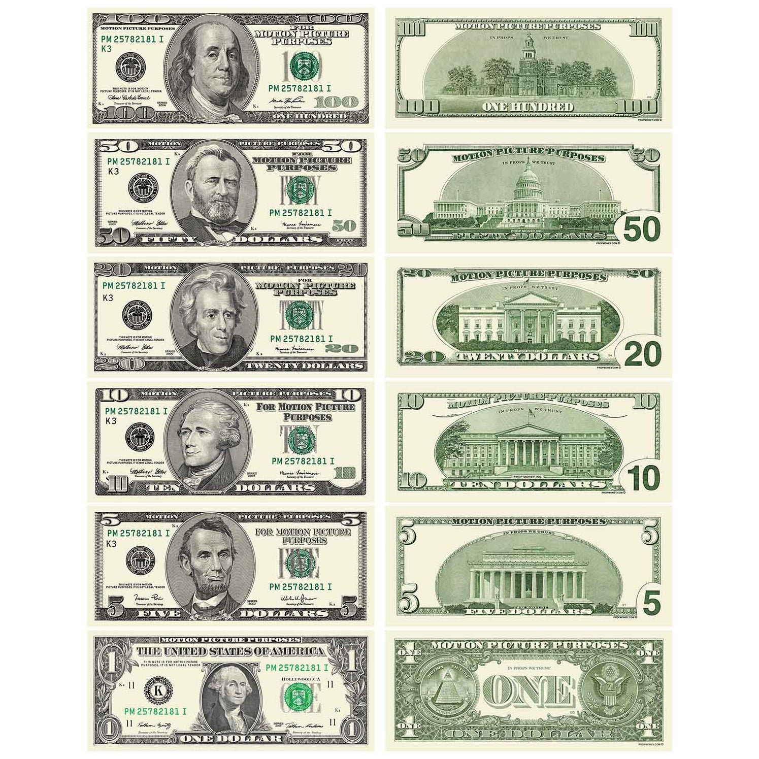 $20 Prop Money Bills - 20 Dollar Realistic Movie Prop Money Bills
