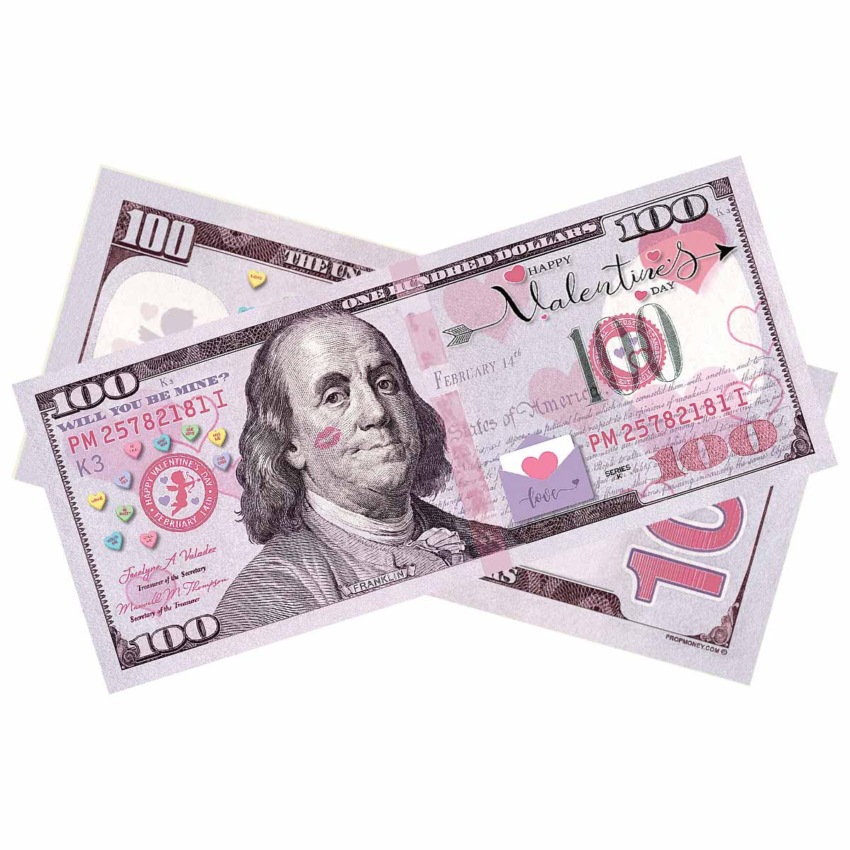 $100 Happy Valentine's Day Money Bills - Prop Money