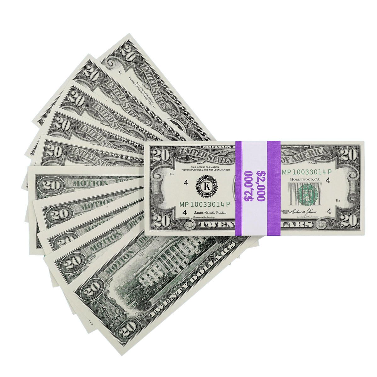 $20 Prop Money Bills - 20 Dollar Realistic Movie Prop Money Bills