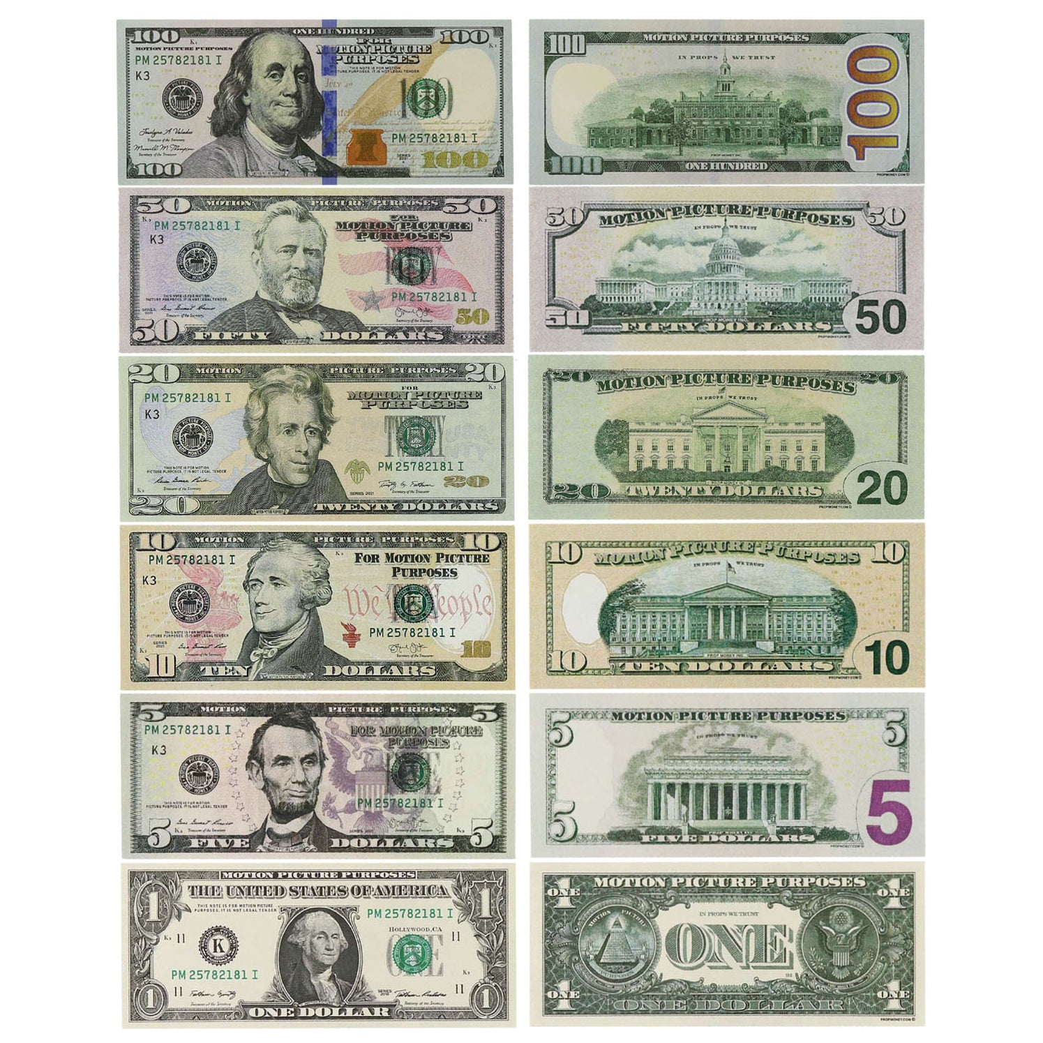 $100 Prop Money Bills - Full Print $100 Movie Prop Money Bills