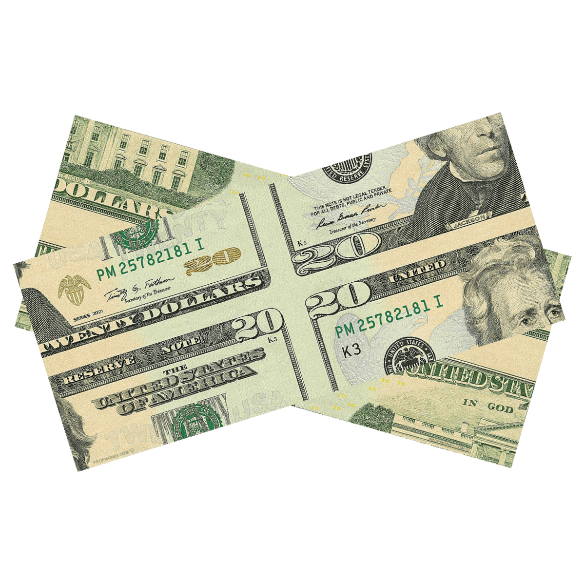 $20 Prop Money Bills - 20 Dollar Realistic Movie Prop Money Bills